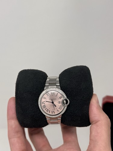 Cartier Ballon Bleu 33mm Automatic Diamond Pink Dial Ladies Watch ...