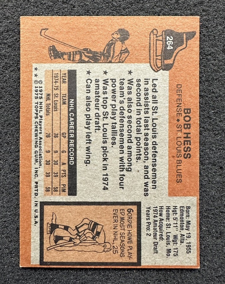 1975-76 Topps Hockey #264 Bob Hess RC | eBay