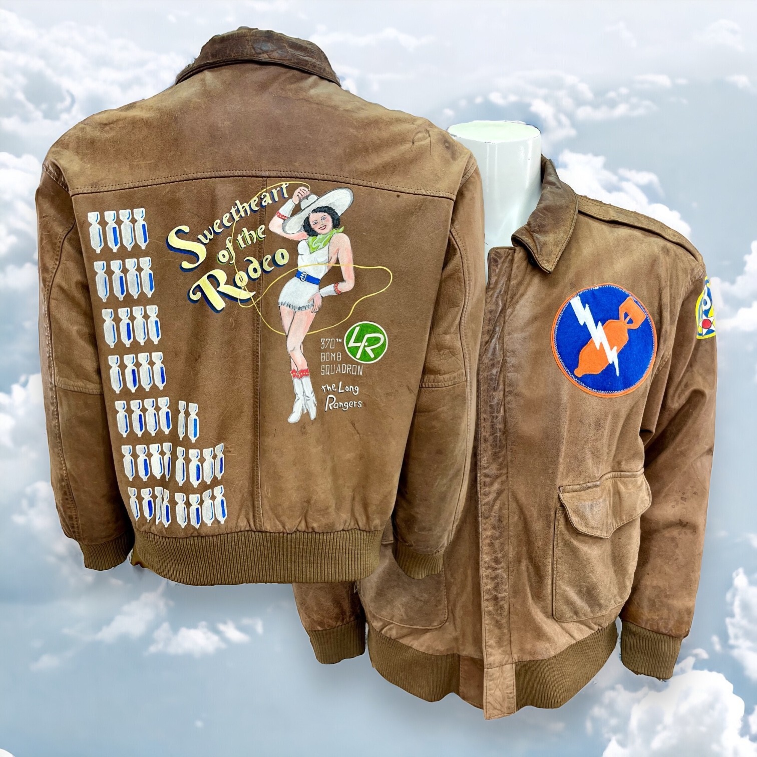 WW2 Style Leather Bomber Flight Jacket with Hand Pain… - Gem