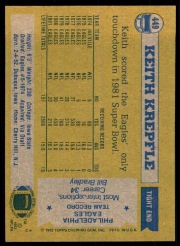 1982 Topps Keith Krepfle Philadelphia Eagles #449 | eBay