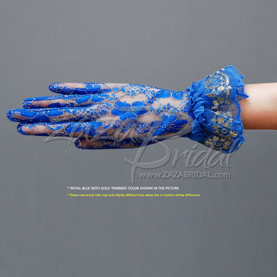 Flower Pattern Women's Gold/Silver Trimmed Lace Gloves with Ruffle ...