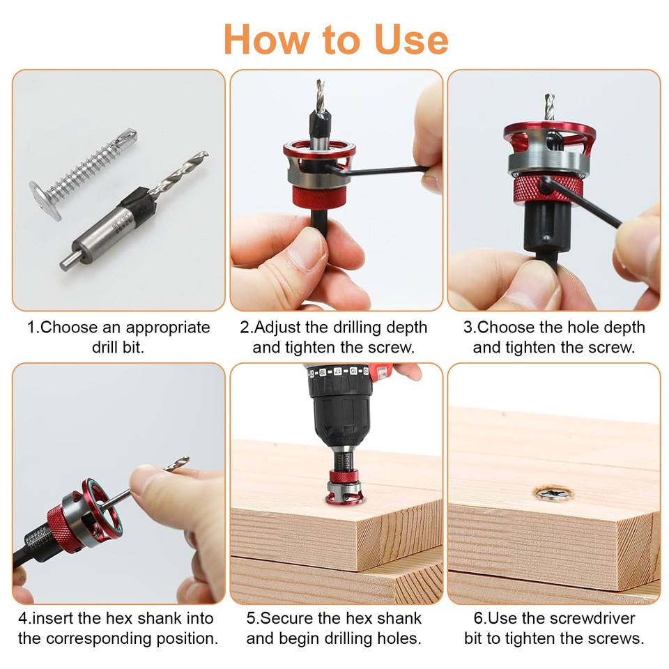 4PCS Countersink Drill Bit Set with Adjustable Depth Stop M2 HSS ...