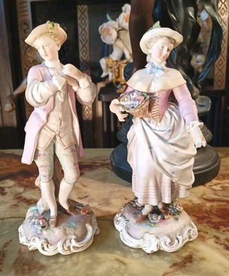 Vintage Meissen/ Dresden Bisque Painted Figurines - Blue Crossed Swords ...