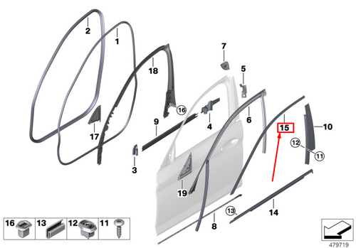 NEW BMW 5 TOURING G31 FRONT RIGHT DOOR WINDOW FRAME COVER 51337336956 ...