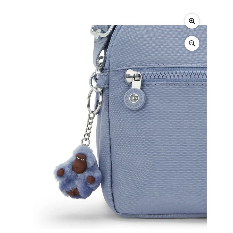 Kipling Keefe Crossbody Shoulder Bag Slate Blue Monkey Keychain Adj ...
