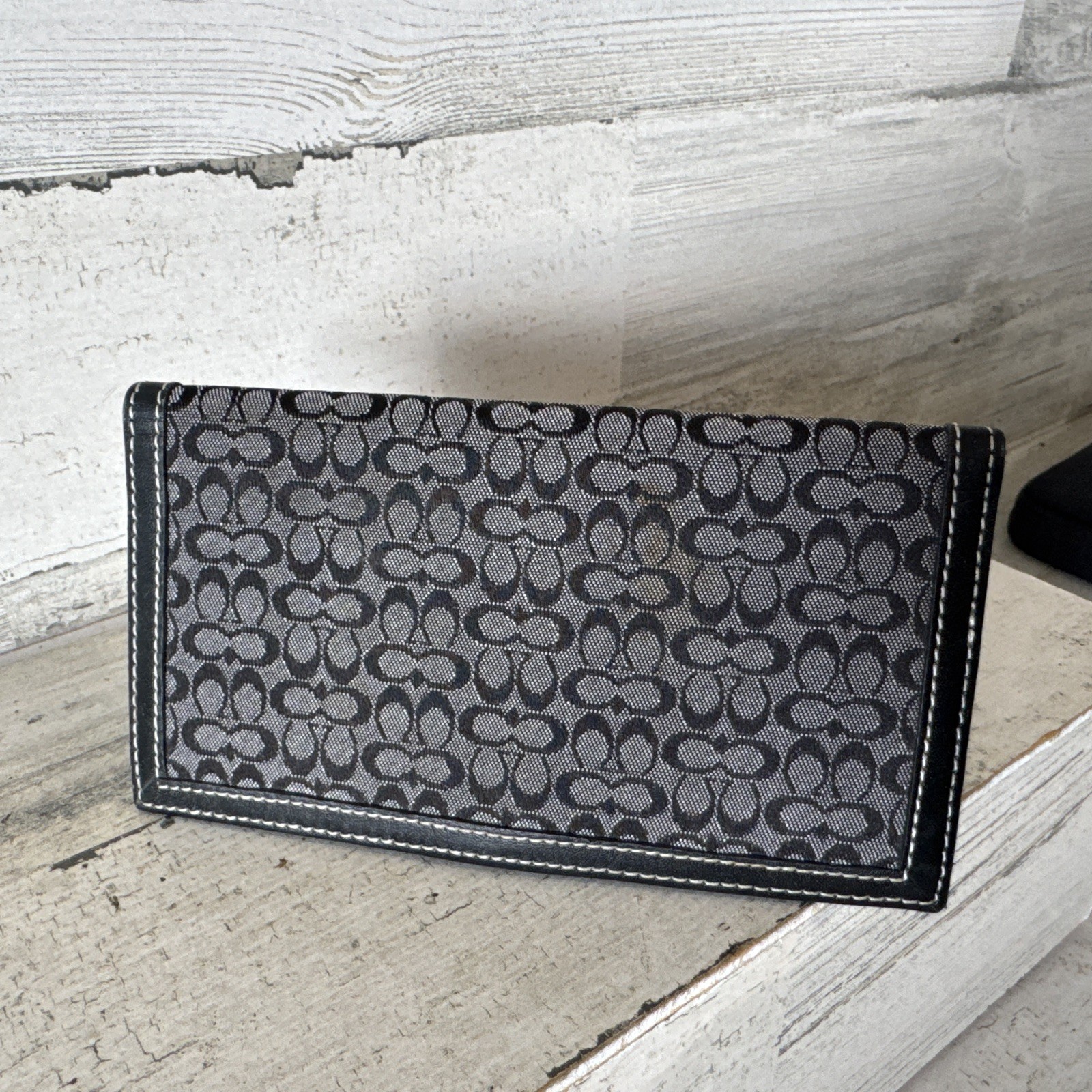 Coach wallet Check Book signature pattern black & Gre… - Gem