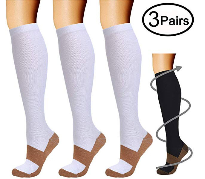 (3 Pairs) Copper Infused Compression Socks 15-20mmHg Graduated UNISEX S ...