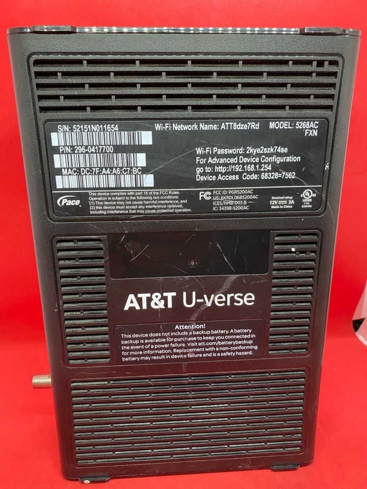 AT& T U-Verse Pace 5268AC Gateway Internet Wireless Modem Router | eBay