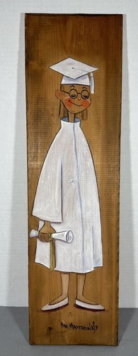 Brother Matthew OSF Painting of Graduate on Wood Plank Cap Gown 26"x7 ...