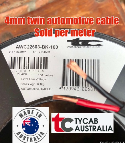 4mm twin core auto cable 22 amp tycab wire SOLD PER METER wire lead ...
