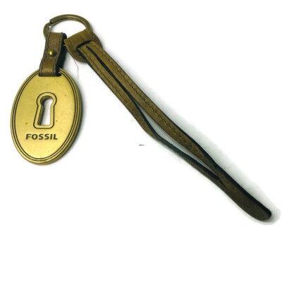 FOSSIL BRASS & Green LEATHER KEY HOLE STRAP LOOP FOB BAG CHARM KEYCHAIN ...