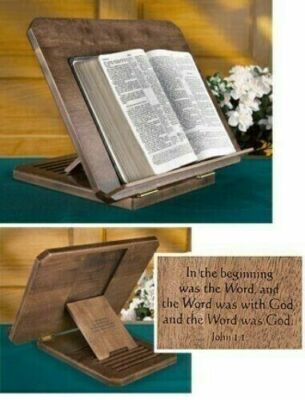 ADJUSTABLE WOOD BIBLE STAND WITH ENGRAVED BIBLE VERSE + ANTIQUE MAPLE ...