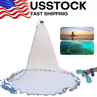 6/8/10/12/16FT Fishing Net Saltwater & Freshwater Nylon Cast Nets w ...