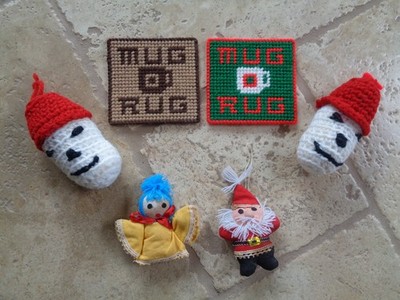 Vtg MCM 50's Knit Plastic Crochet Cloth Santa Angel Christmas Ornaments ...