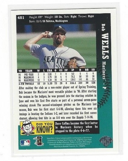 1997 COLLECTOR'S CHOICE BASEBALL BOB WELLS #481 - SEATTLE MARINERS | eBay