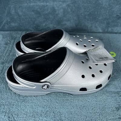 Crocs Classic Metallic Clog Silver/ Black 205831-0P1 Size Men's 12 | eBay