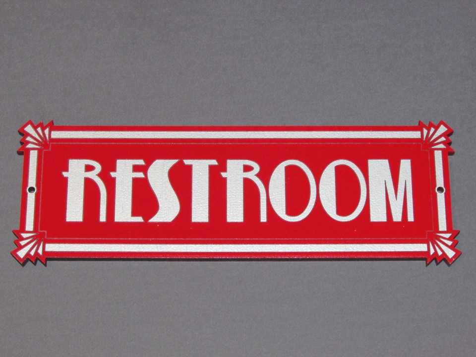 Restroom Wooden Sign Door Sign Deco Style Red and Gray Bathroom | eBay