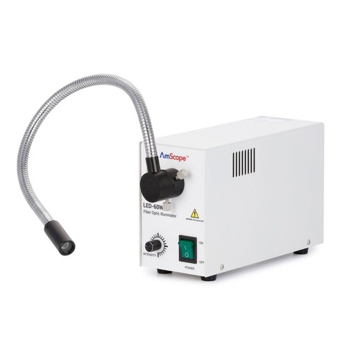 Amscope 60W LED Cold Fiber Optic Single Gooseneck Light Microscope ...