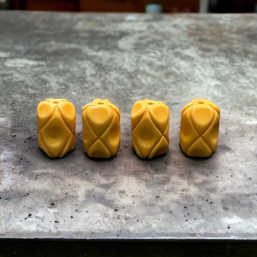 VTG Mustard Yellow Bakelite Deep Carved Loose Rectangle Beads 4 piece ...