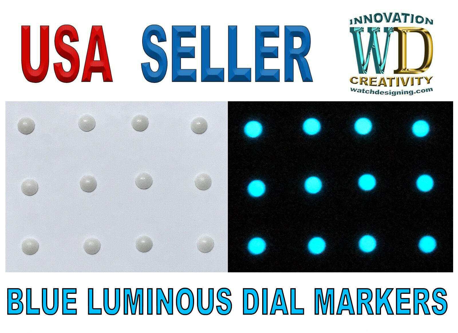 Watch Dial Hour Markers 12 GREEN/BLUE LUME Numerals Dots parts replace ...