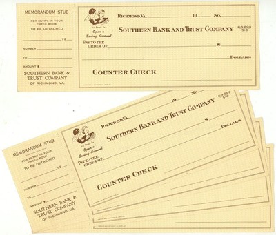 5 VINTAGE SOUTHERN BANK AND TRUST CO. RICHMOND, VIRGINIA UNUSED COUNTER ...