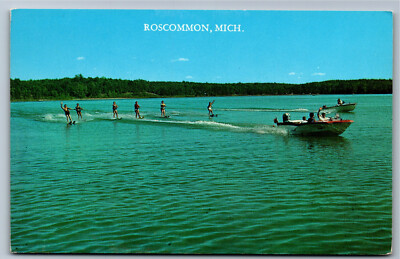 Postcard MI Group of Water Skiers Roscommon Michigan V3 | eBay