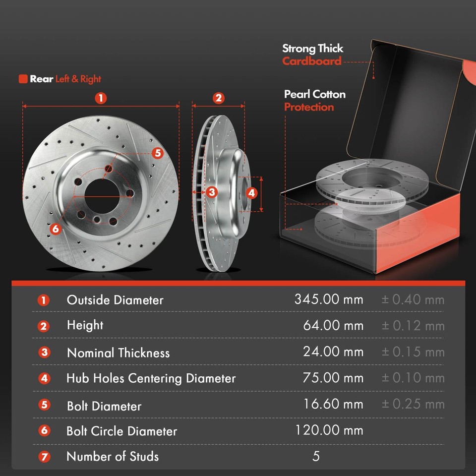 Rear Drilled Rotor &Ceramic Brake Pad for BMW F06 F10 535i 550i 640i ...