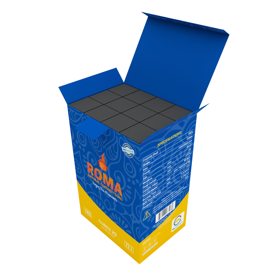 ROMA 20KG Coconut Shisha Charcoal - Natural Coconut Shell Cubes- Long ...