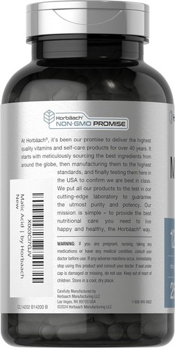 Malic Acid Capsules | 1200mg | 250 Count | Non-GMO and Gluten Free | by ...