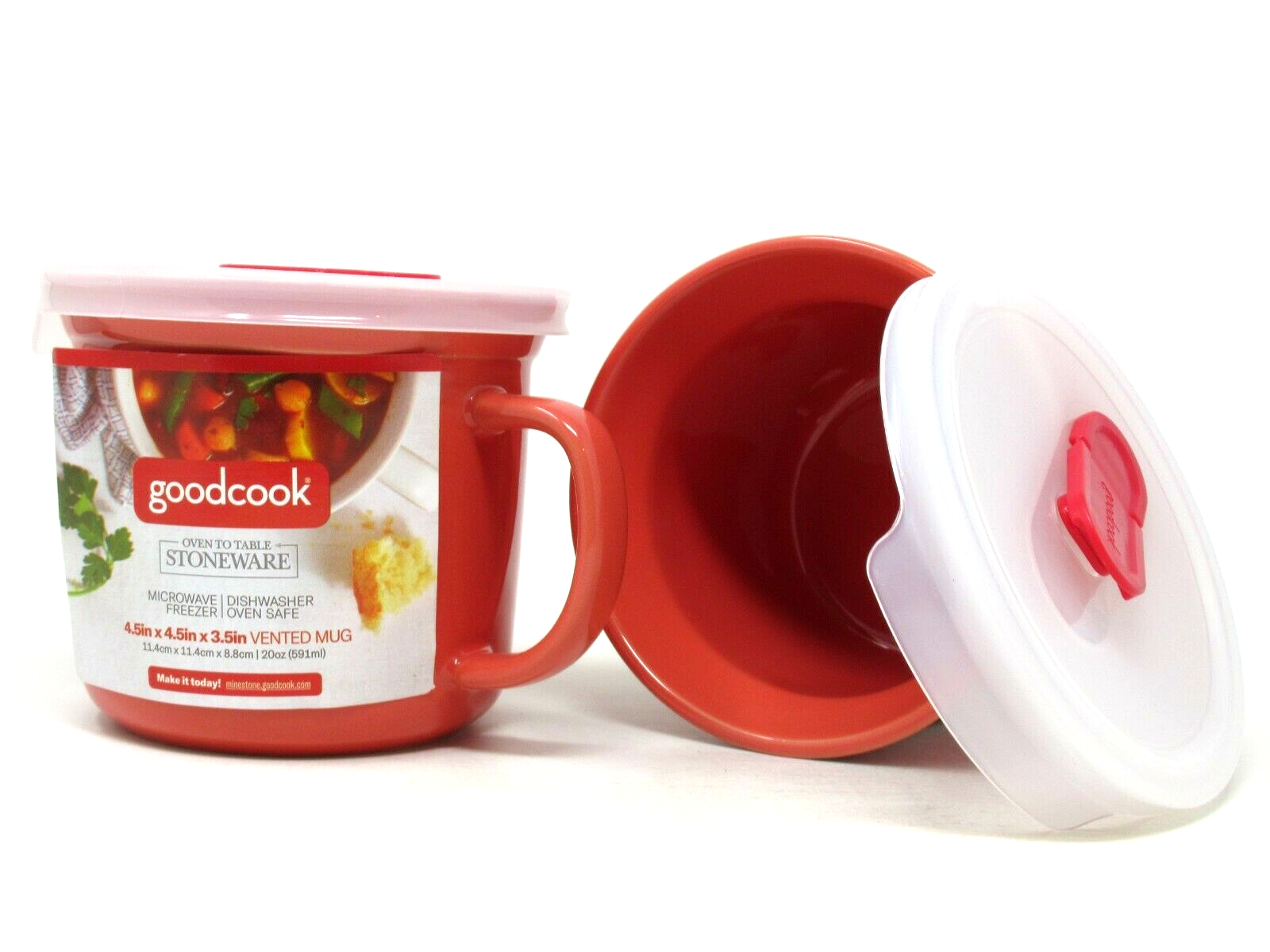 (2) Good Cook Vented Soup Mugs 20oz Orange/Red Vent Microwave Oven ...