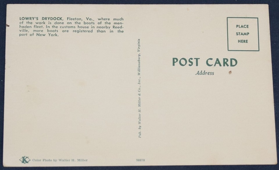 Lowry's Drydock, Fleeton, VA Postcard | eBay