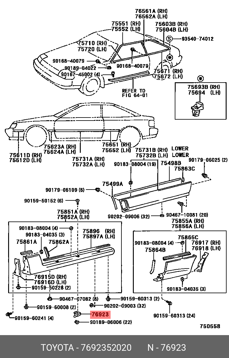 Genuine OE retainer, side mudguard, 7692352020 for TOYOTA 76923-52020 ...
