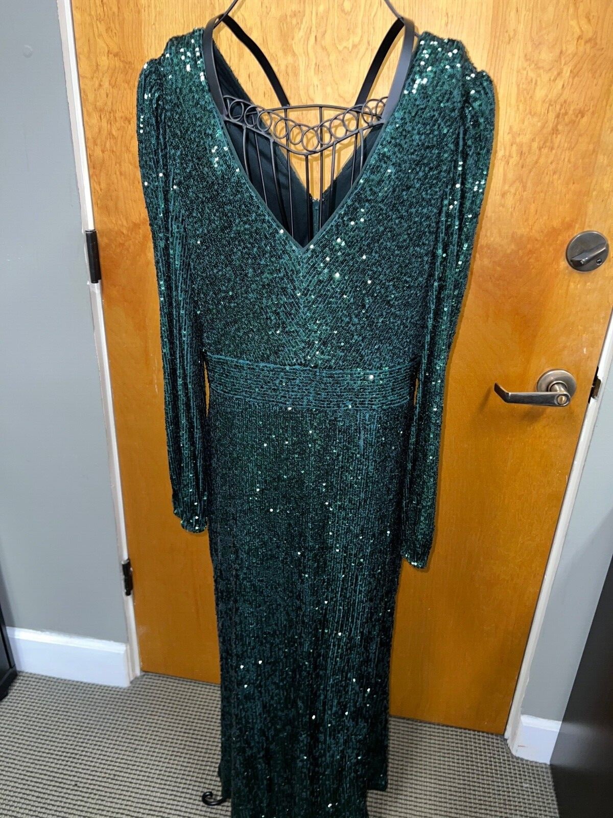 Xscape Size 16 green sequins, long sleeve dress gown | eBay