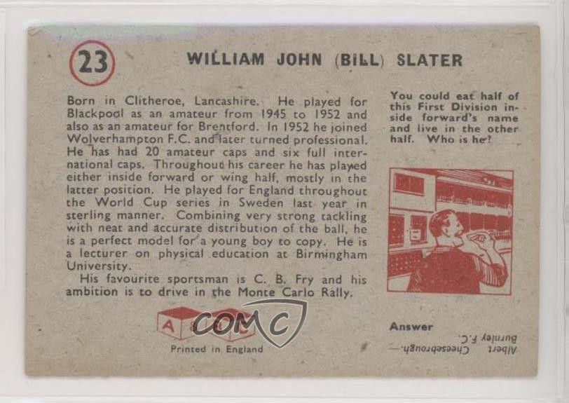 1958-59 A&BC Footballers Bill Slater #23 7ut | eBay