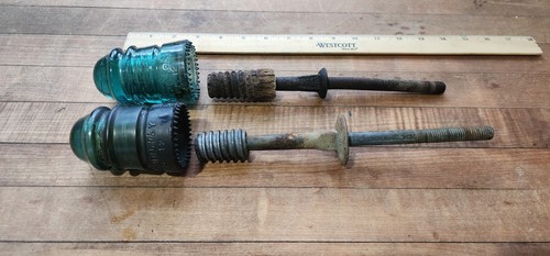 Lot Of 2 Hemingray No 12 Blue/Green TelephoneTelegraph Line Insulator ...