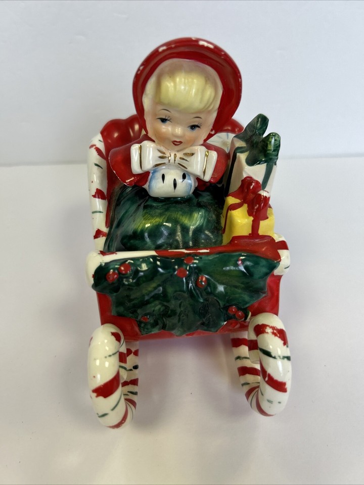 HTF Vtg 1957 Lefton Christmas Girl In Sleigh presents SIGNED Lefton ...