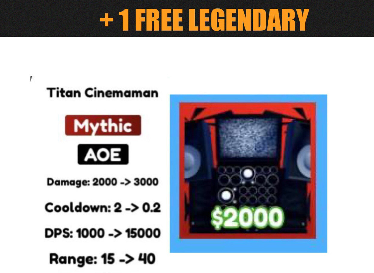 Titan Cinemaman Mythic Toilet Tower Defence Roblox TTD | eBay