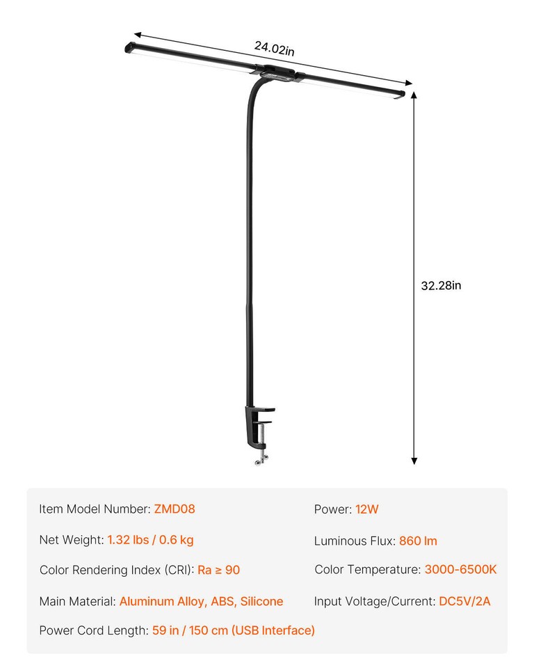 LED Double Head Desk Lamp Foldable Reading Desk Light Dimmable Eye ...