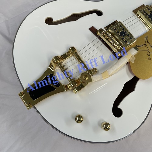 White gRTCH Semi-hollow Electric Guitar Gold HARDWARE Big Bar Free ship ...