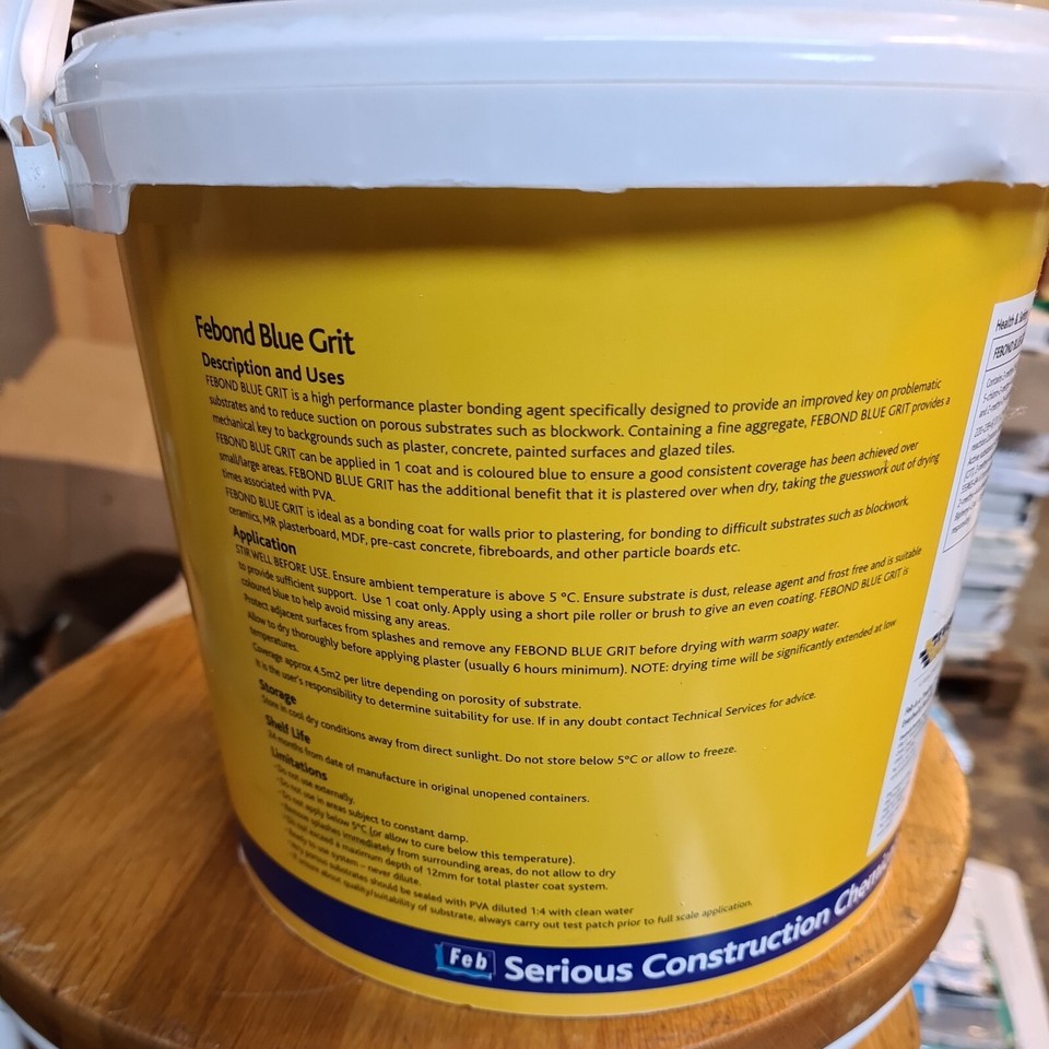 FEBOND BLUE GRIT BONDING AGENT 5 LITRE PRE PLASTERERS GRIP COAT 5 LITRE ...