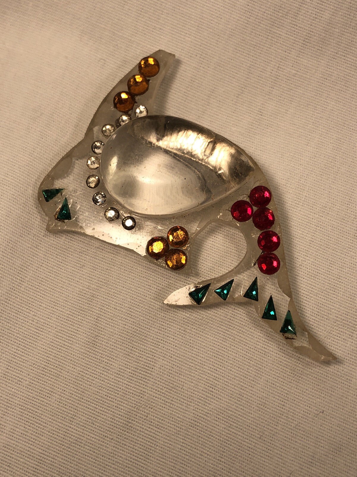 1950s CARVED LUCITE FISH WITH CRYSTALS - Gem