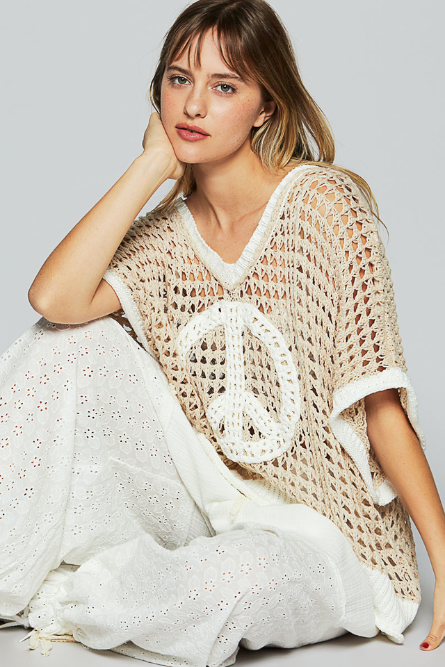 Open Crochet Oversized Peace Sign Sweater - POL | eBay