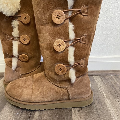 UGG #1873 Bailey Button Triplet Tall Sheepskin Boot Women's Size US 8 Chestnut | eBay