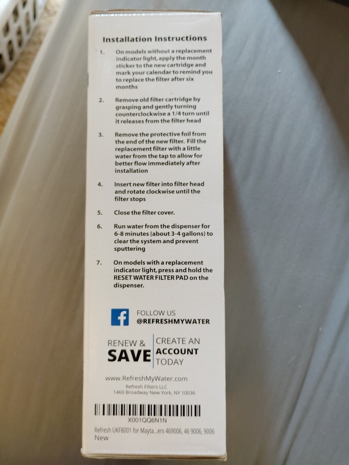 Refresh R-9006 Refrigerator Water Replacement Whirlpool Filter Maytag ...