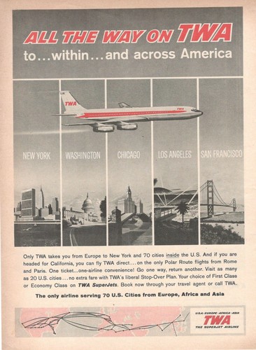 Twa American Airline Advertisement 1 Page 1961 All the Way on Twa | eBay