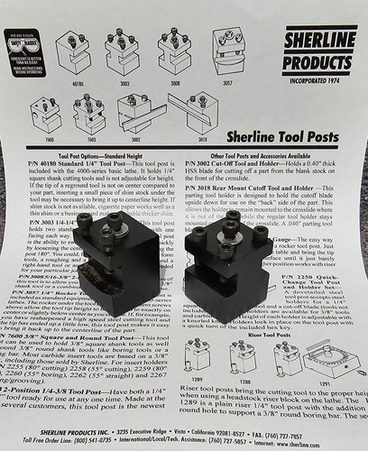Sherline 3057 Rocker and 3008 Dual Lathe Gang Chucker Mill Tool Post ...