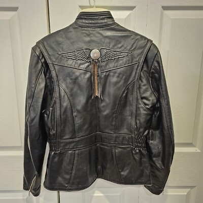 Harley Davidson Women's Small Leather Embossed Wings Concho Fringe ...