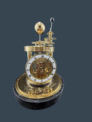 Antique Brass Orrery Clock With Roman Numeral Dial & Rotating Planetary ...