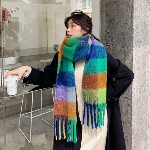 Shawl Women Scarf Colorblock Tassel Decor Scarf Plaid Print Soft Wide ...