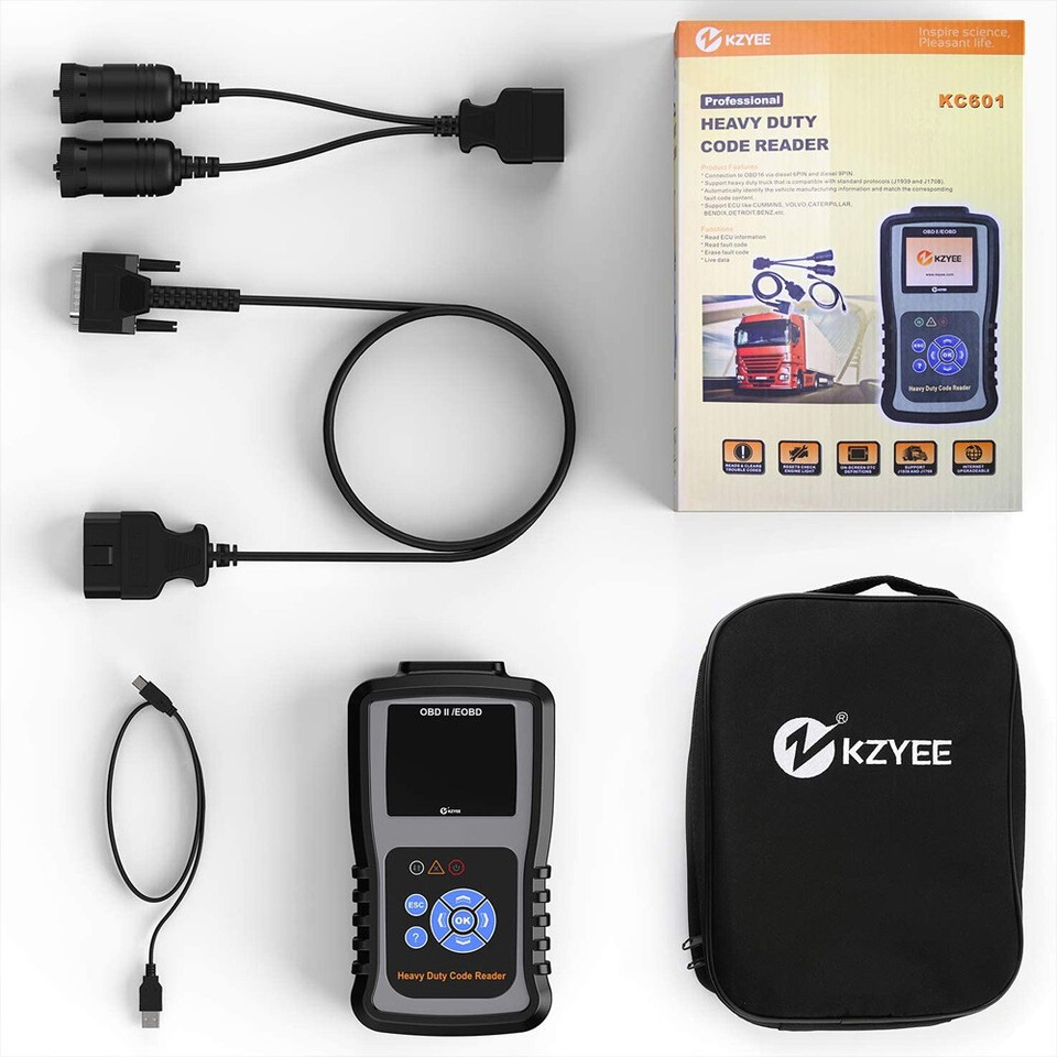 KZYEE 12V 24V Heavy Duty Truck Code ECU Diesel Scanner OBD2 Diagnostic ...